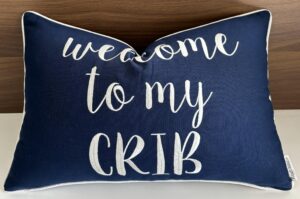 rudransha welcome to my crib embroidered lumbar accent throw pillow cover - nursery decor - 12x18, navy blue