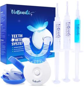 teeth whitening kit with led light: tooth whitener with 35% carbamide peroxide, mouth trays, remineralizing gel and tray case - built-in 10 minute timer restores white smile flavorless