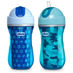 chicco insulated flip-top straw spill free baby sippy cup, 12 months+, blue/teal, 9 ounce (pack of 2)