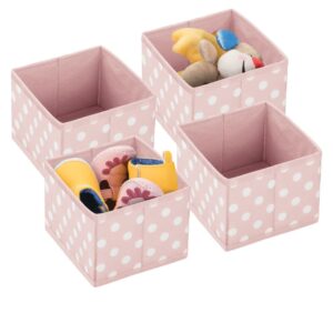 mdesign soft fabric polka dot dresser drawer and closet storage organizer, bin for child/kids room, nursery, playroom, bedroom, 4 pack - pink/white