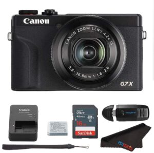 canon powershot g7 x mark iii digital camera (black) + 16gb memory card + memory card reader + pixibytes microfiber cleaning cloth