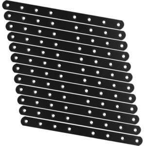 12 pcs 10 inch mending plate black straight braces for wood heavy duty corner braces straight metal brackets with holes flat metal bar connector mending joining bracket for repair fixing fence shelves