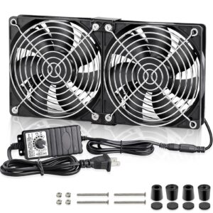 gdstime big airflow dual 120mm fans dc 12v powered fan with ac 110v - 240v speed control, cabinet chassis cooling fan, server workstation cooling fan