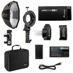 flashpoint evolv 200 pro ttl pocket flash kit - ad200 pro, glow ez lock quick octa large softbox with bowens mount (36in), handheld grip s-type bracket bowens mount holder for speedlite flash softbox