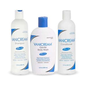 vanicream, free and clear shampoo, conditioner and body wash set, for sensitive skin, fragrance and paraben free - 12 ounce