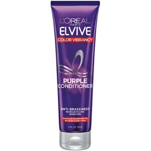 l’oréal paris elvive color vibrancy anti-brassiness purple conditioner for color treated hair, neutralizes yellow and orange tones, highlighted brunette, blonde and grey hair, 5.1 fl; oz