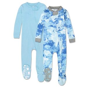 honestbaby non-slip footed pajamas one-piece sleeper jumpsuit zip-front 100% organic cotton pjs for baby boys (legacy), watercolor world/teal blue, 18 months