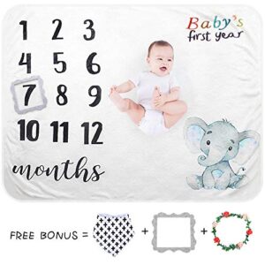 sunvito baby monthly milestone blanket set cute newborn boy girl photo background with soft skin-friendly flannel baby age personalized growth month elephant chart blankets large - 47 x 40 inches