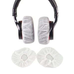 100pcs white non-woven sanitary headphone ear cover, disposable super stretch covers washable, for most on ear headphones with 6~8.5cm earpads (m - 9cm)