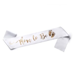 olilly perfect white and gold mom to be sash - enjoy your baby shower (white and gold)