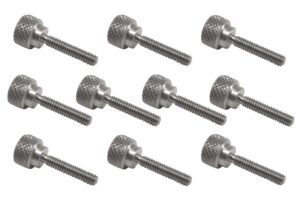 10 pack 8-32 x 3/4 inch threads 303 stainless steel diamond knurled thumb screws knobs with straight shoulders right-hand threads sae flat tip uncoated