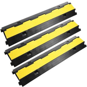 reliancer 3 pack dual channel rubber cable protector ramp 2 channel traffic speed bump 11000lbs capacity heavy duty driveway hose cover ramp cord track protector wires concealer w/flip-open top cover