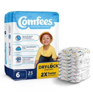 comfees baby diaper tab closure size 6 disposable moderate absorbency, cmf-6 - pack of 23