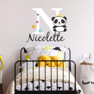 nursery panda name and initial custom wall decal sticker, girl name wall decal, girls name, wall decor, personalized, girls name decor, girls nursery, plus free white hello door decal (s)