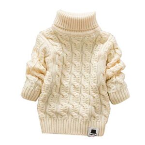 modntoga toddler baby boys girls knit sweaters cable turtleneck high collar fall winter soft warm sweater pullover tops(white,2-3t)