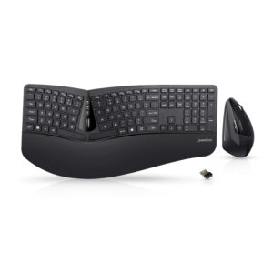 perixx periduo-605, wireless ergonomic split keyboard and vertical mouse combo, adjustable palm rest and membrane low profile keys, black, us english layout (11633)