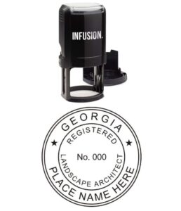 infusion personalized georgia architects, engineers & land surveyors state seals, landscape architect, 1-5/8" round self-inking stamp