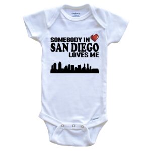 somebody in san diego loves me one piece baby bodysuit, 18 months white