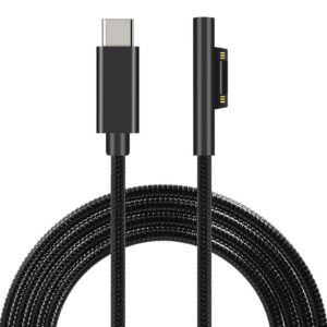 sisyphy metal braided surface connect to usb-c charging cable (bright black 5ft), compatible for microsoft surface pro7 go2 pro6 5/4/3 laptop3/2/1, works with 45w 15v3a usbc charger power supply