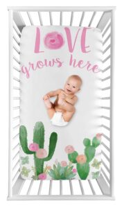 sweet jojo designs cactus floral girl fitted crib sheet baby or toddler bed nursery photo op - pink and green boho watercolor love grows here