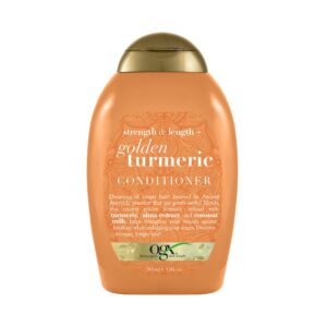 ogx strength length + golden turmeric conditioner with milk to soothe scalp nourish hair, ayurveda sulfatefree surfactants for stronger longer hair, coconut, 13 fl oz