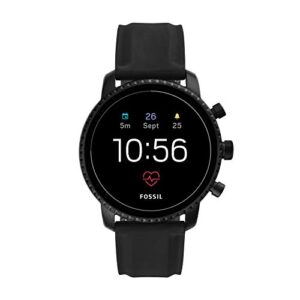 fossil men's gen 4 explorist hr heart rate stainless steel and silicone touchscreen smartwatch, color: smooth black (model: bqd1000)