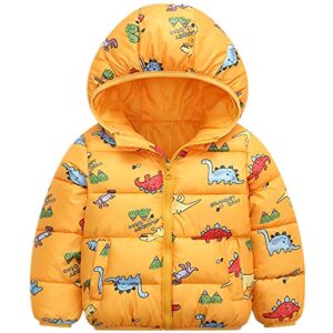 baby boys girls down cotton coat cotton hoodie jacket winter outerwear lightweight baby dinosaur printed lightweight down cotton jacket yellow size 90cm