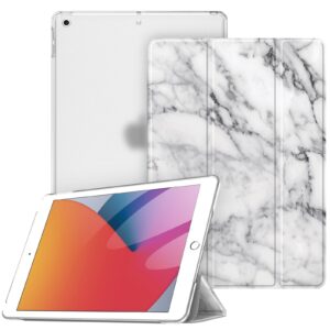 fintie case for ipad 10.2 inch 9th generation (2021) / 8th generation (2020) / 7th gen (2019)- lightweight slimshell stand cover with translucent hard back protector, auto sleep/wake, marble white