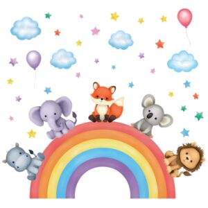 decowall sg3-2318 baby animals on rainbow wall stickers decals art décor kids living nursery removable room safari jungle girls boys