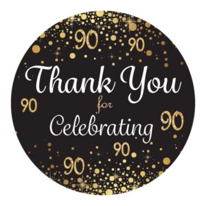 black and gold 90th birthday thank you stickers - 1.75 in - 40 labels