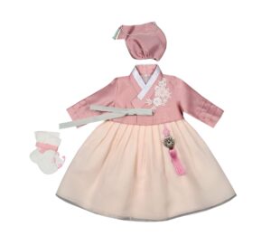 100 day birth hanbok korea traditional dress lovely dusty pink top chiffon layers skirt