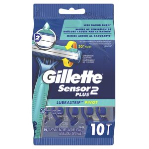 gillette sensor2 plus pivoting head men's disposable razors, 10 count