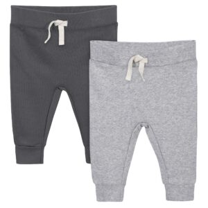 grow by gerber baby boys 2-pack pants, grey, 6-9 months