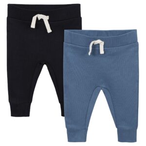 grow by gerber baby boys 2-pack pants, blue/black, 6-9 months