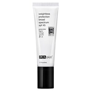 pca skin weightless protection broad spectrum spf 45 - oil-free hydrating face sunscreen with 8.4% zinc oxide for acne-prone skin & all skin types (1.7 fl oz)