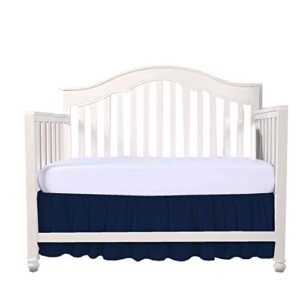 navy blue crib bed skirt dust ruffle, split corner 100% natural cotton nursery crib toddler bedding skirt for baby girls or boys, infant crib bed skirt ruffled with split corners, 14" drop