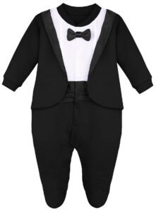 lilax baby boy gentleman tuxedo footie christmas holiday outfit with bow tie (3 months, black)