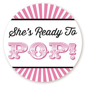 pink ready to pop baby shower stickers | 36 matte stickers | 2 inches round | ready to pop baby shower labels