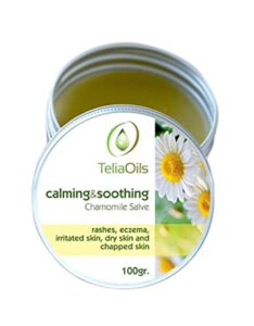 teliaoils pure chamomile salve - natural, wild chamomile moisturizing balm for dry, itchy skin- herbal hands, body & face ointment– baby diaper rash relief– soothes & calms chapped skin (100 ml)