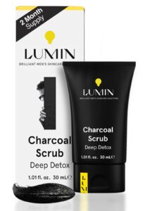 lumin - charcoal scrub deep detox for men - face cleanser for men, pre shave scrub, a charcoal face exfoliator that refreshes & rejuvenates the skin, suitable for all skin types, 30ml, 1-pack