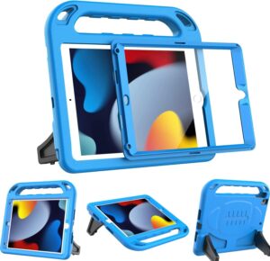 bmouo kids case for new ipad 10.2 2021/2020/2019 - ipad 9th/8th/7th generation case for kids, with built-in screen protector, shockproof handle stand kids case for ipad 10.2" (9th/8th/7th gen) - blue