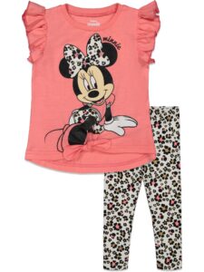 disney minnie mouse toddler girls t-shirt and leggings outfit set dark pink 3t