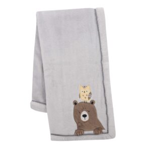 lambs & ivy sierra sky grey bear/owl soft fleece baby blanket