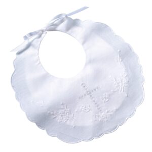 lillian rose christening baptism keepsake bib, white, 8.5 x 9"