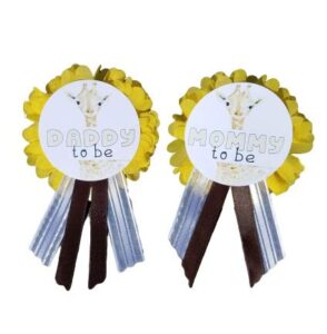 amy's bubbling boutique, inc. wild one mommy & daddy to be pin yellow giraffe baby shower for the new parents to wear sprinkle