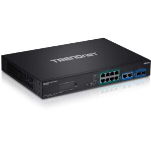 trendnet 12-port gigabit poe+ smart surveillance switch, tpe-3012ls, 8 x gigabit poe+ ports, 2 x gigabit ports, 2 x sfp slots, 110w poe budget, managed switch, long range poe+ up to 200m (656 ft)