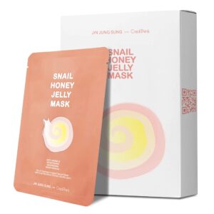 snail honey jelly face sheet mask 10,000 ppm snail mucin w/honey 10 hydrogel-coated tencel sheets dehydrated dry sensitive skin intense hydration nourishing korean skin care women men, jin jung sung