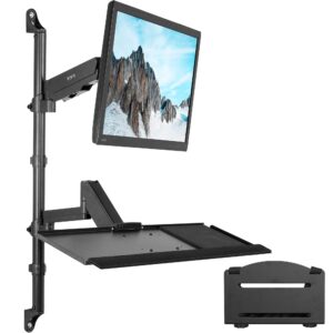 vivo black sit-stand height adjustable pneumatic spring arm keyboard, monitor, cpu wall mount for 1 screen up to 32 inches stand-sit1bw