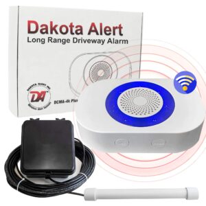 dakota alert driveway alarm sensor - dcpa-4k plus driveway alarms wireless outside weatherproof alert system, 1-mile-long range sensors, receiver & vehicle detecting probe transmitter & 50' wire