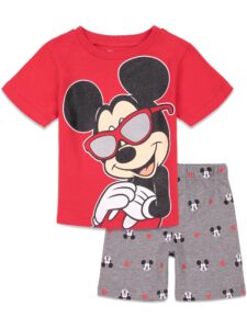 disney mickey mouse toddler boys t-shirt and shorts outfit set gray/red 3t